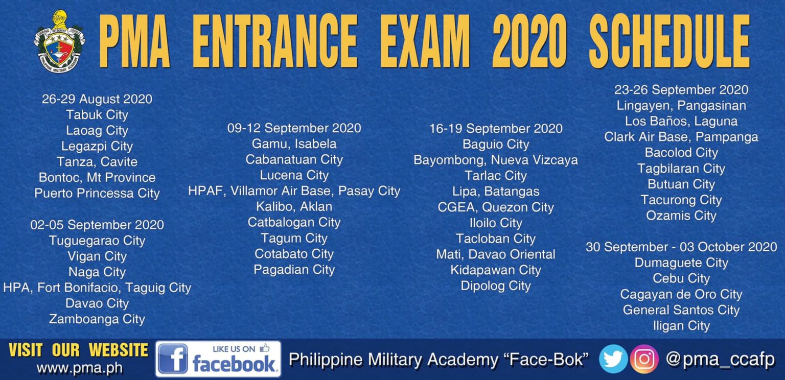 PMA Entrance Exam 2020 Schedule, Venues