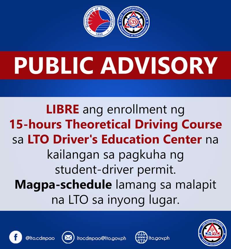 List: Free LTO 15-Hour Theoretical Driving Course